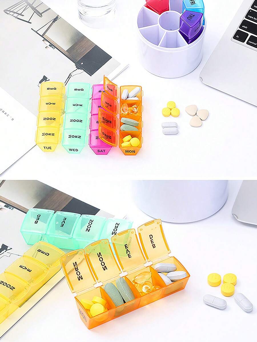 1pc 7-Day Colorful Pill Box Portable Carry-On 28 Compartments Small ...