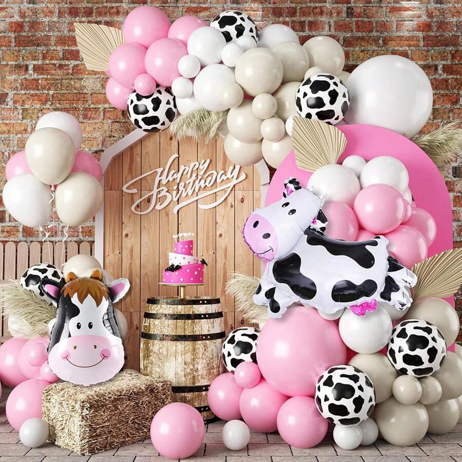 Pink Cow Balloon Garland Kit, Cow Print And Pink White Cow Print ...