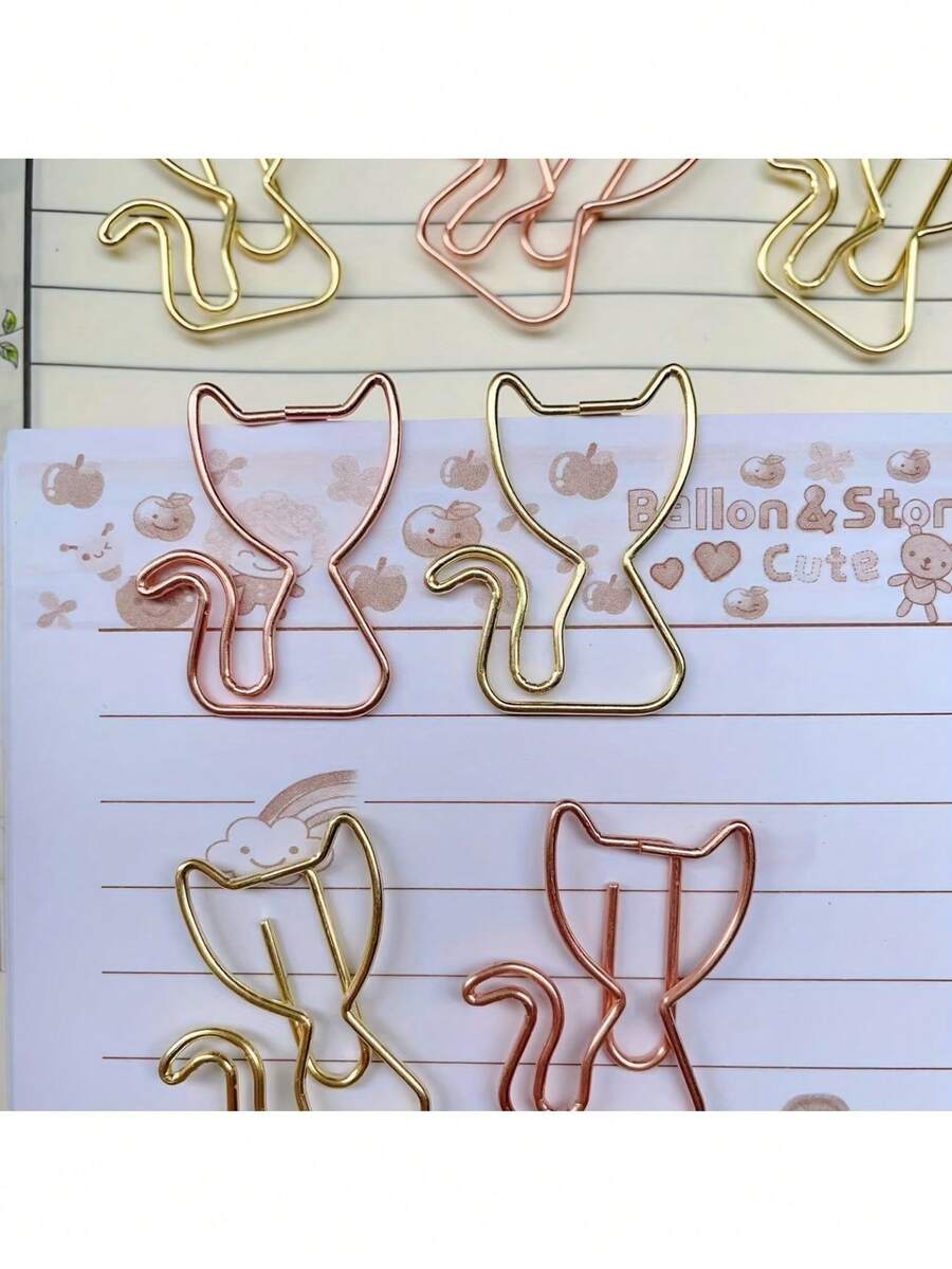 10pcs Mix Color Cute Cat Kitten Shaped Metal Paper Clips Cartoon Little ...