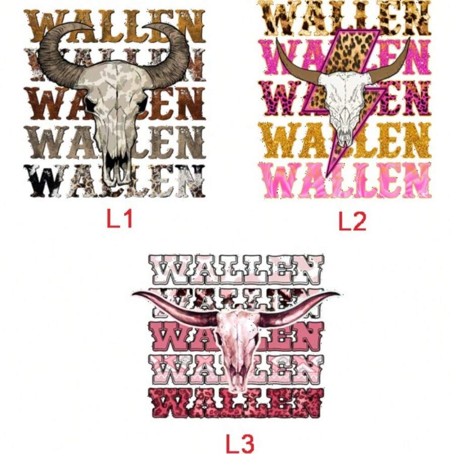 WALLEN Letter Cow Head Graphic Iron On Patch, Heat Transfer Sticker ...