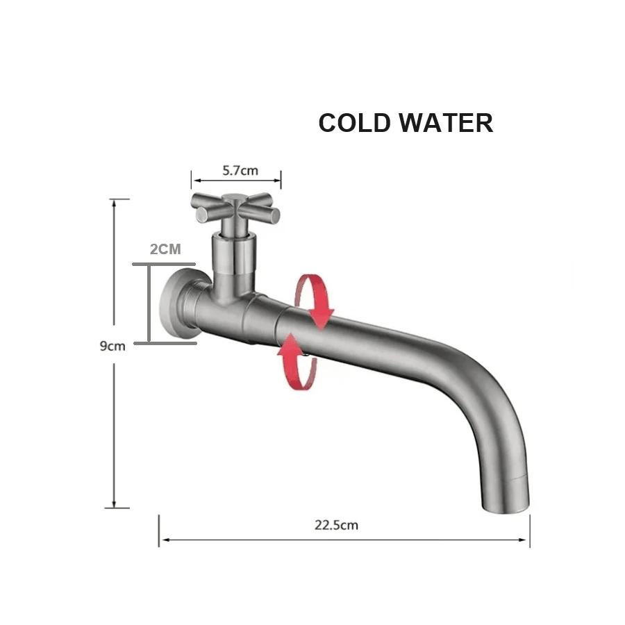 Wall Mounted Bathroom Faucet Basin 360 Rotating Single Cold Bathroom ...