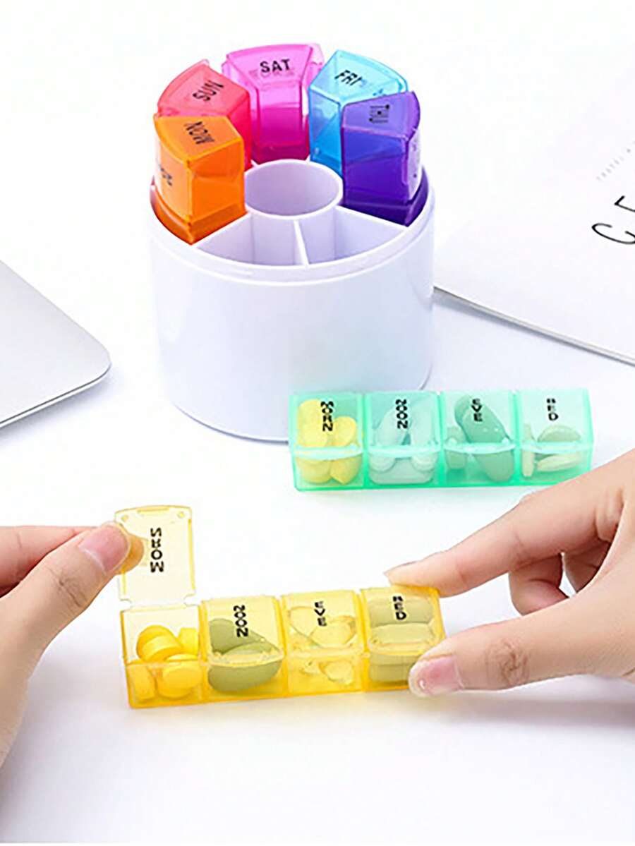 1pc 7-Day Colorful Pill Box Portable Carry-On 28 Compartments Small ...