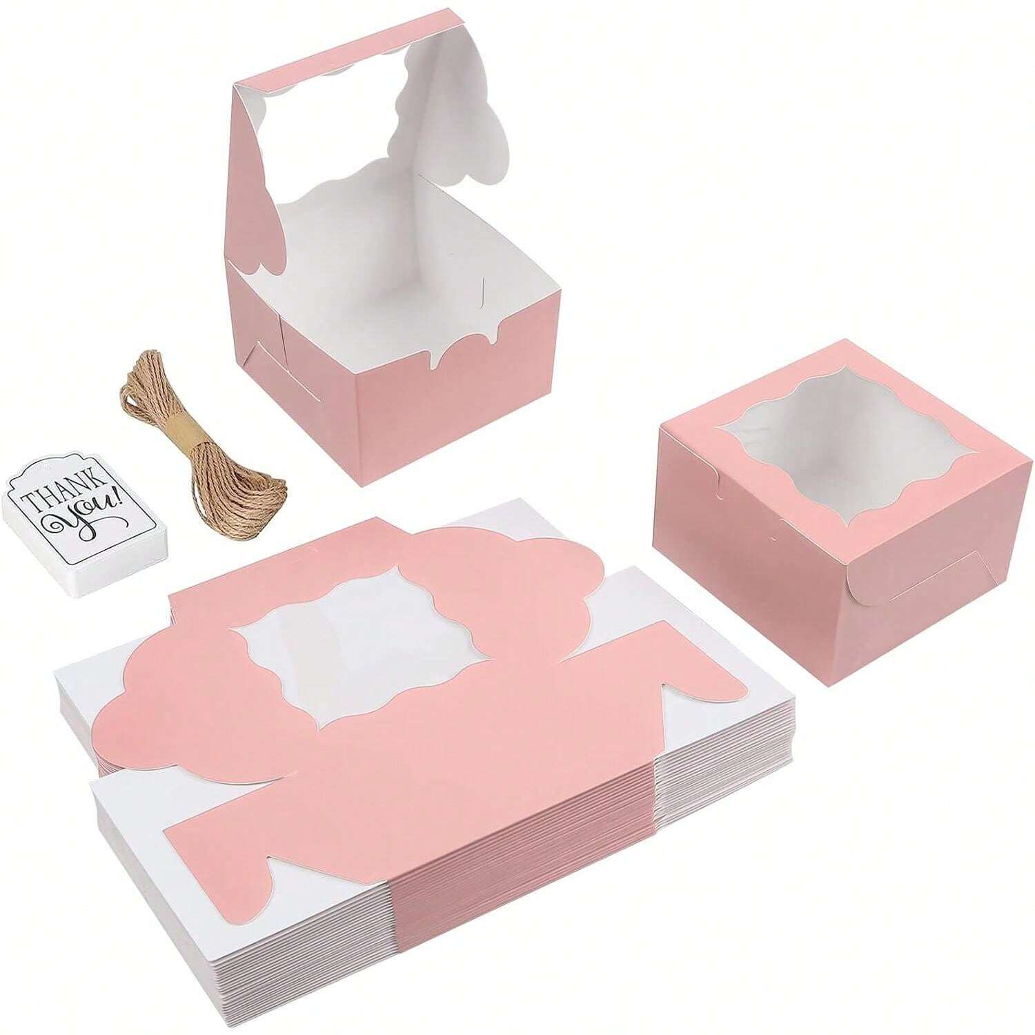 10 Pcs Pink Bakery Boxes With Window Individual Cupcake Boxes 4x4x2.5 ...
