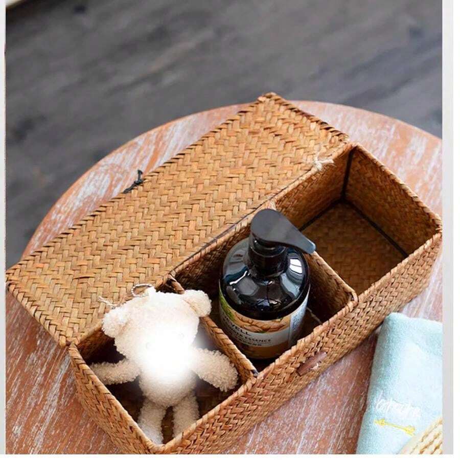 1pc Nordic Style Seagrass Woven Storage Box With Lid, Handmade Creative ...