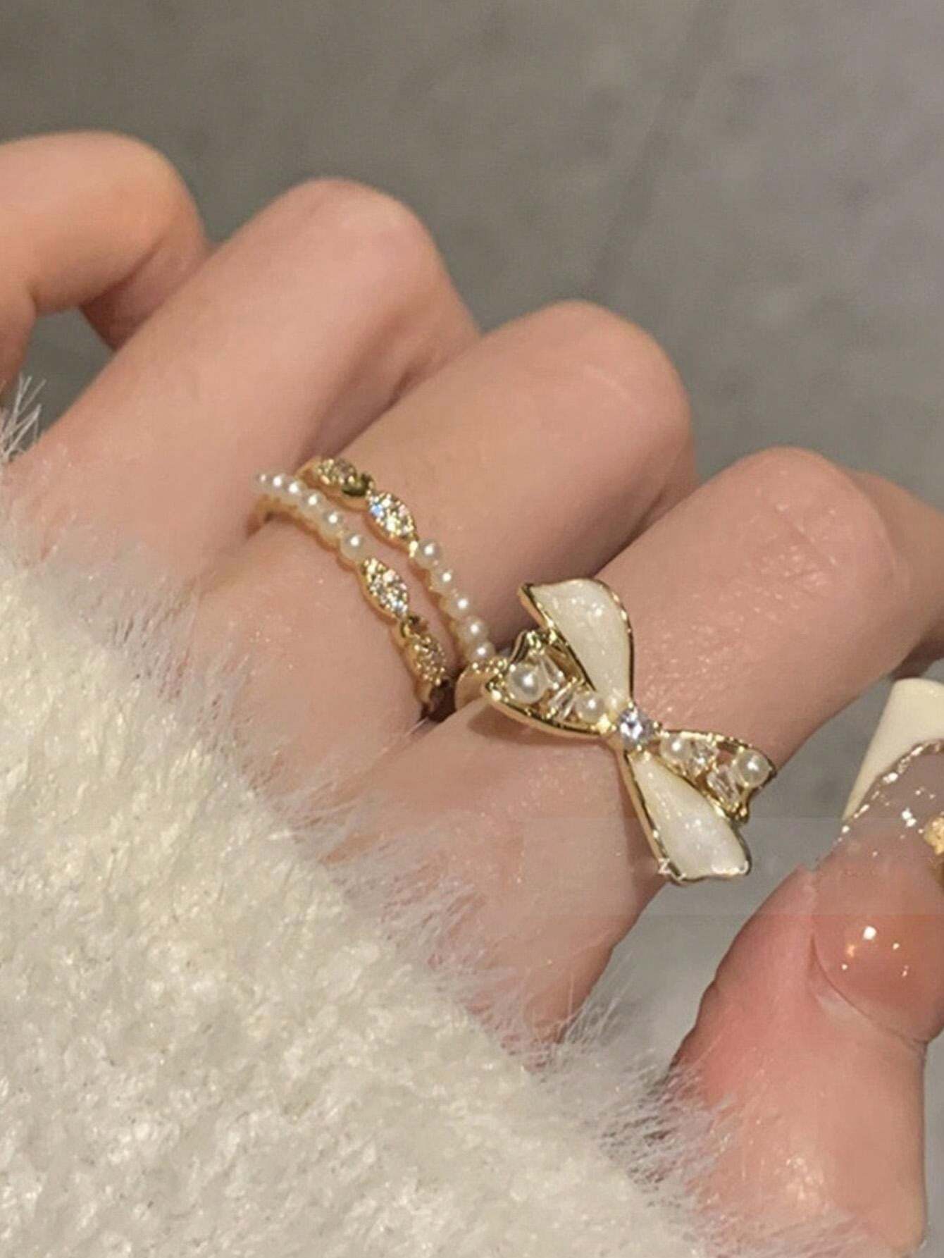 Set de anillos abiertos simples y de moda con lazo, ideal para mujeres ...