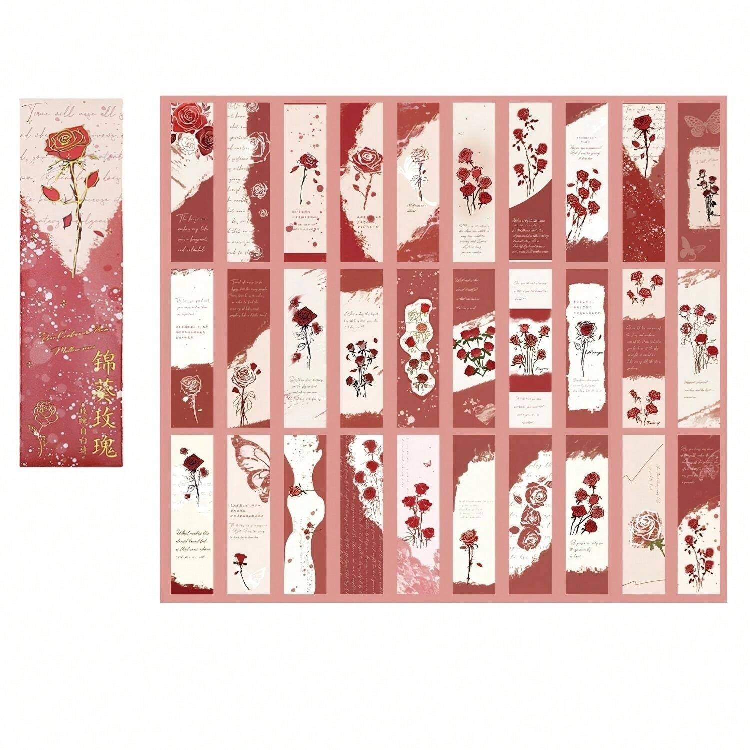 30pcs Rose Poem Bookmark Set White Card Flower Paper Memo Page Marker ...