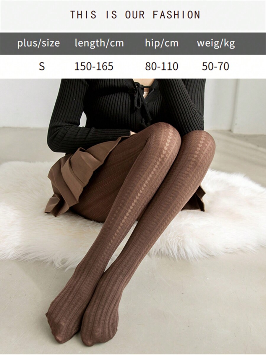 1pc Black Retro Jacquard Striped Tights Spring/Autumn New Style Women ...