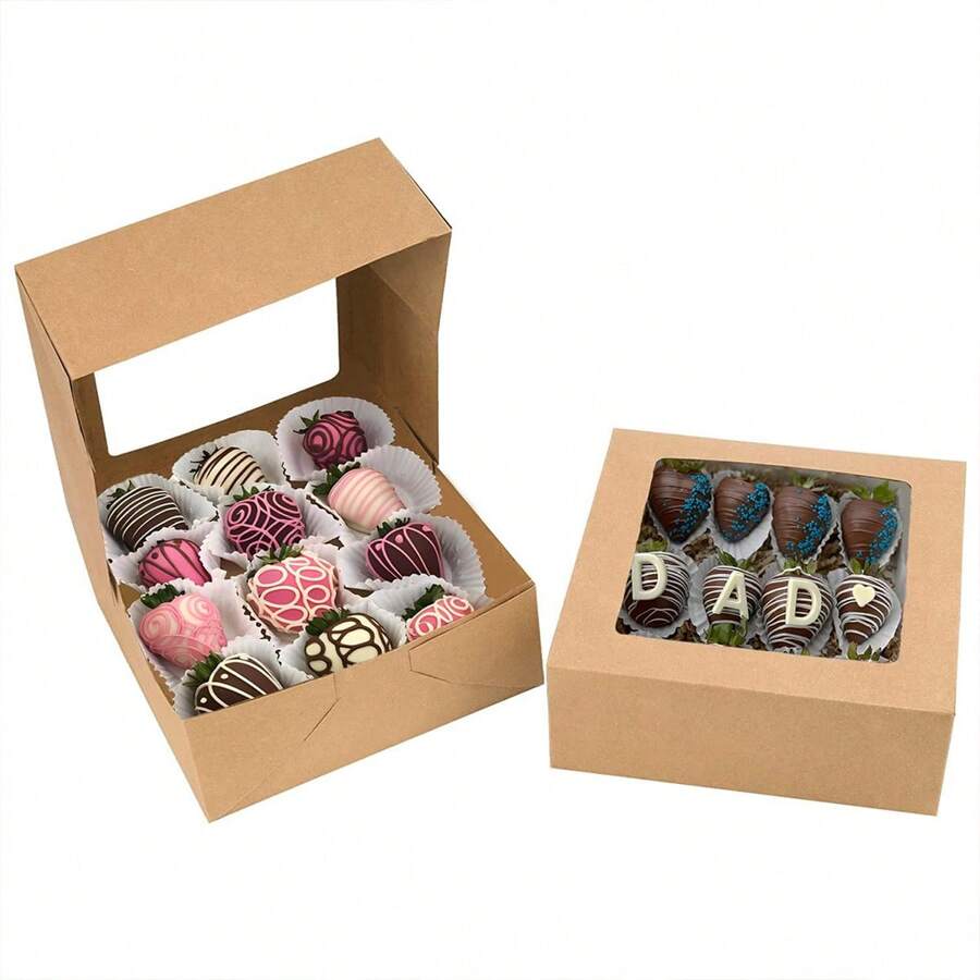 30 Pack 8x8x3 Inch Bakery Boxes With Window Chocolate Strawberry Boxes ...