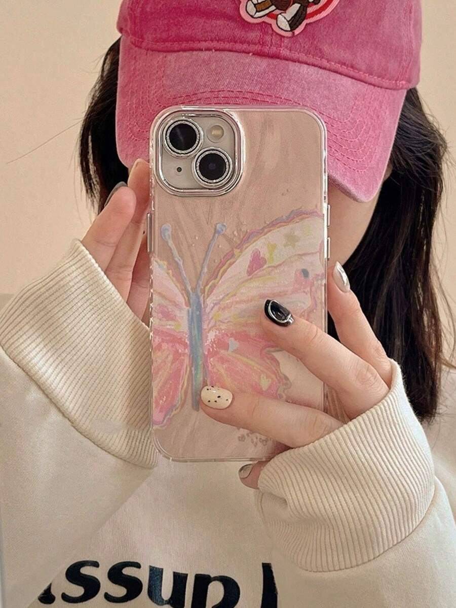 INS Pink Schmetterling Ölgemälde Handyhülle mit eingebautem ...