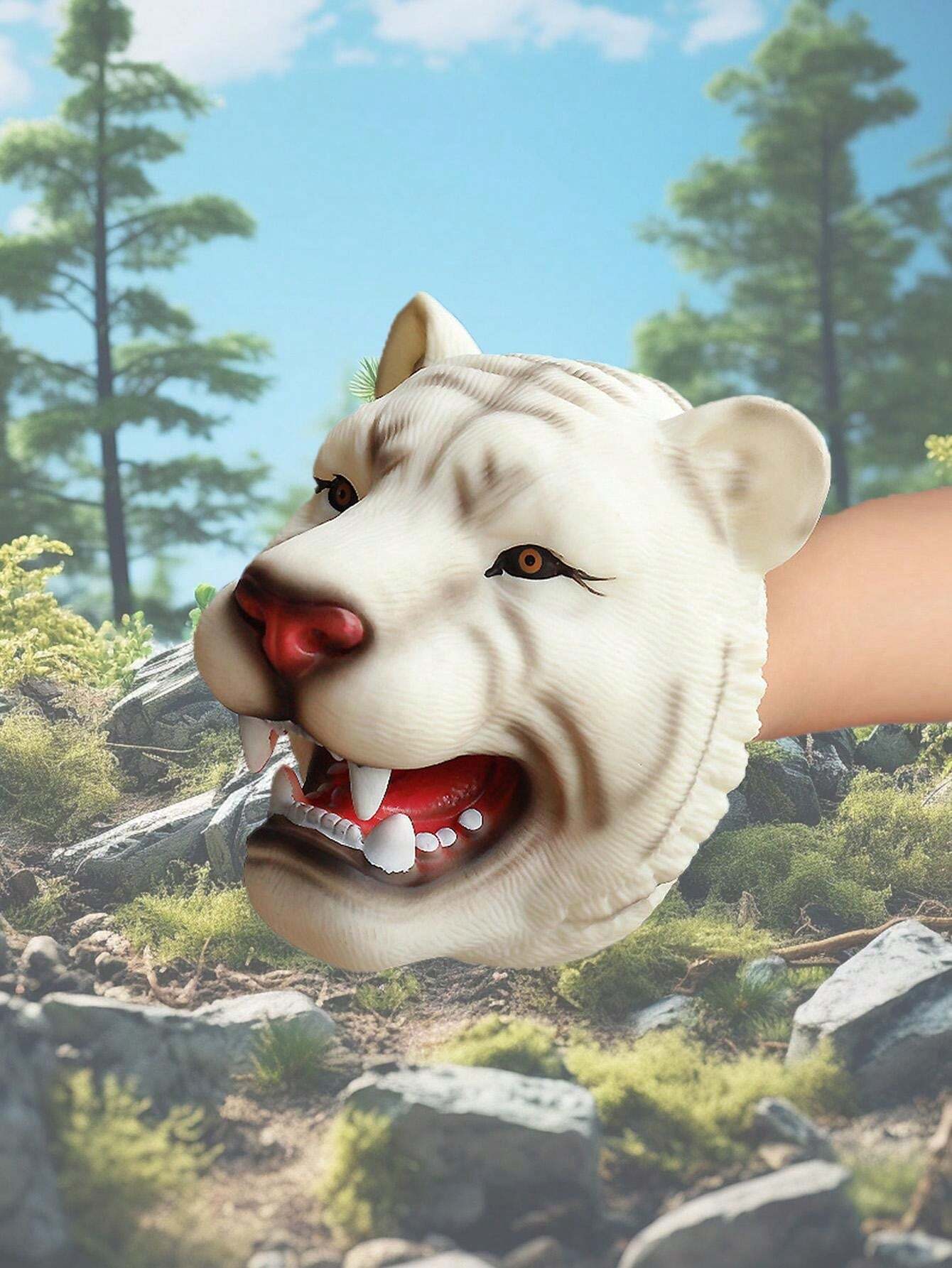 [White Tiger]Children Simulation Shark White Tiger Head Hand Puppet ...