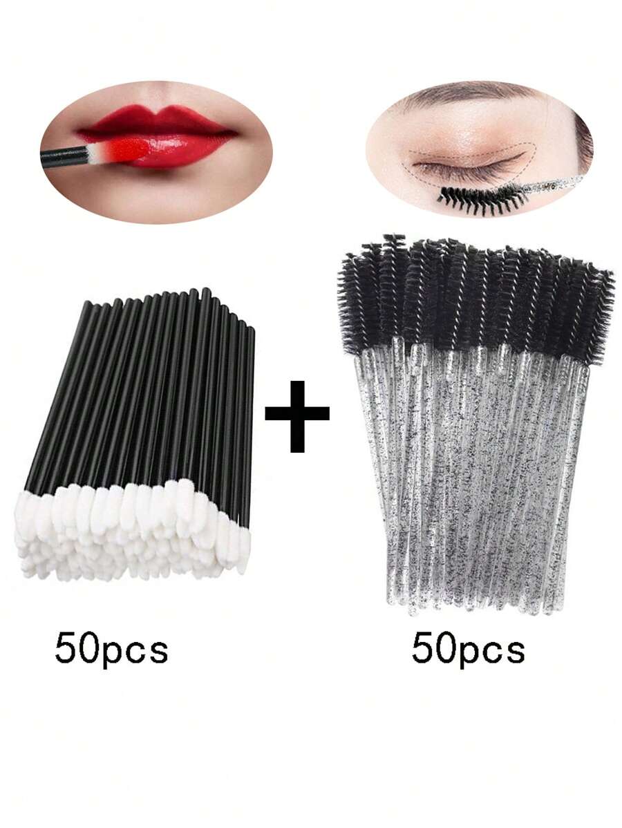 50 Lip Brushes + 50 Disposable Eyelash Brushes For Makeup, For Eyelash ...