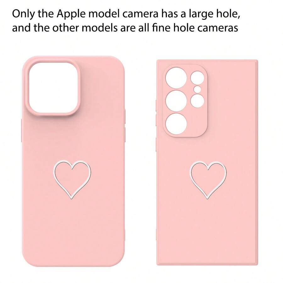 Baby Pink Metal Heart-Shaped Liquid Silicone Protective Case Compatible ...