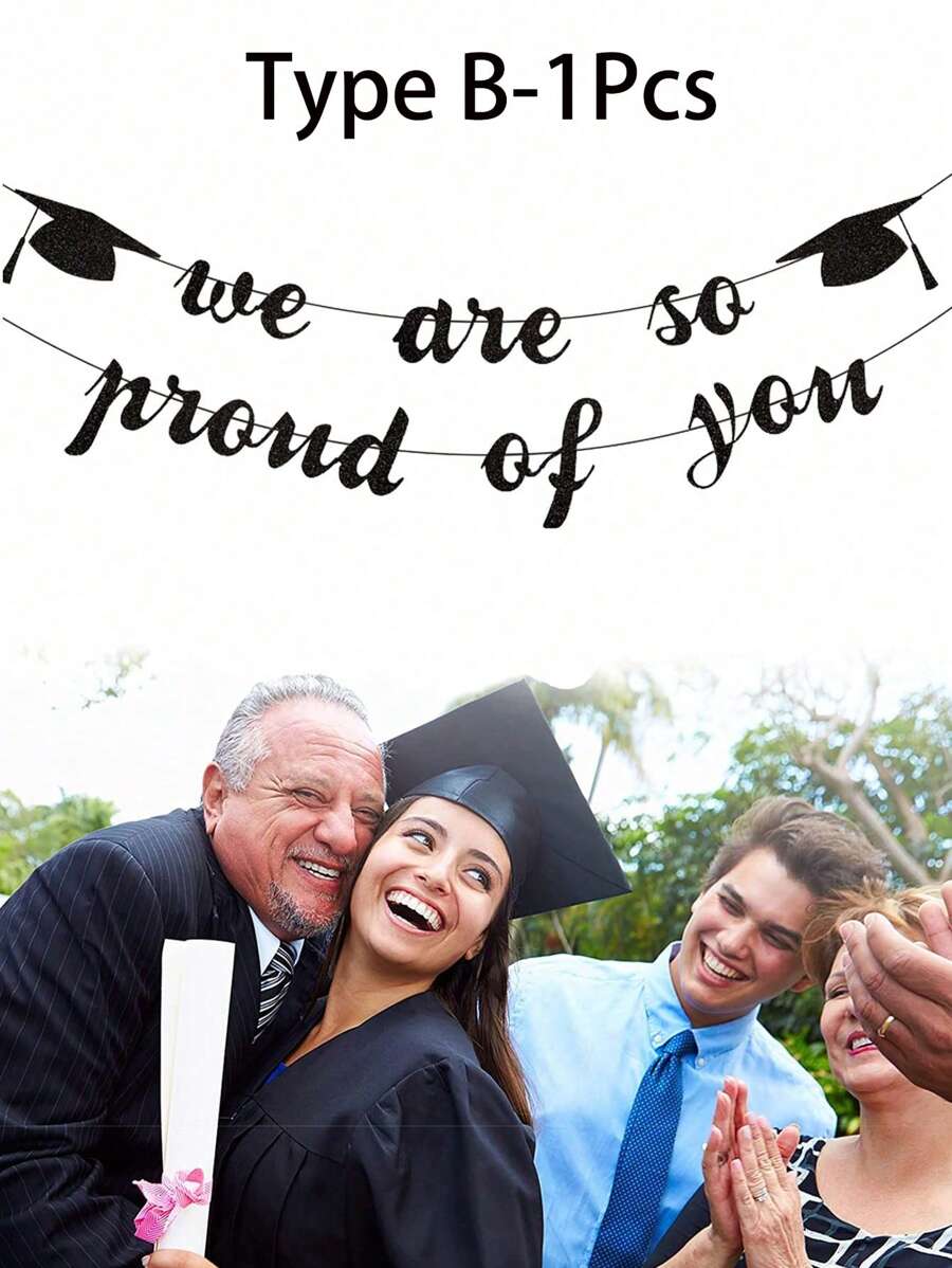 1Set, 2024 Graduation Banners Party Decorations, Black Glitter We Are So Proud Of You Graduation ...
