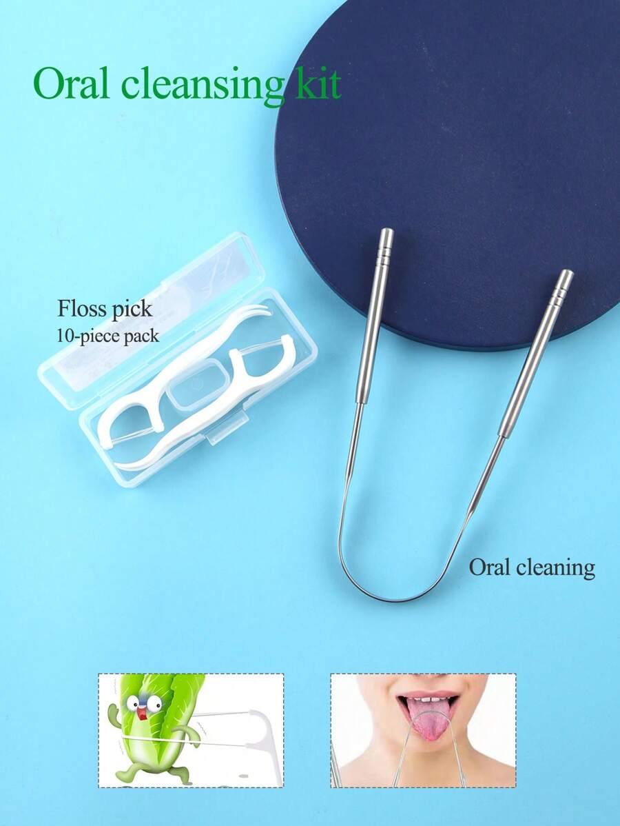2pcs/Set Stainless Steel Tongue Scraper And Dental Floss Pick Teeth ...