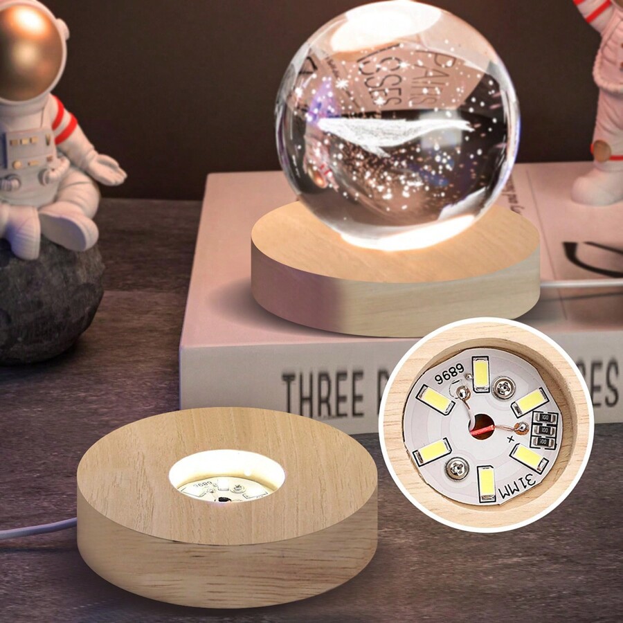 1pc LED Wooden Lamp With Crystal Ball Base, DIY Bedside Lamp, USB ...