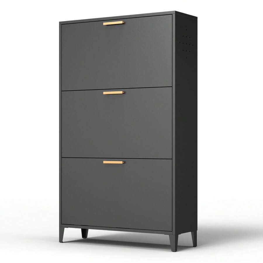 Large Capacity 3 Drawer All Steel Shoe Cabinet, Freestanding Shoe Rack ...