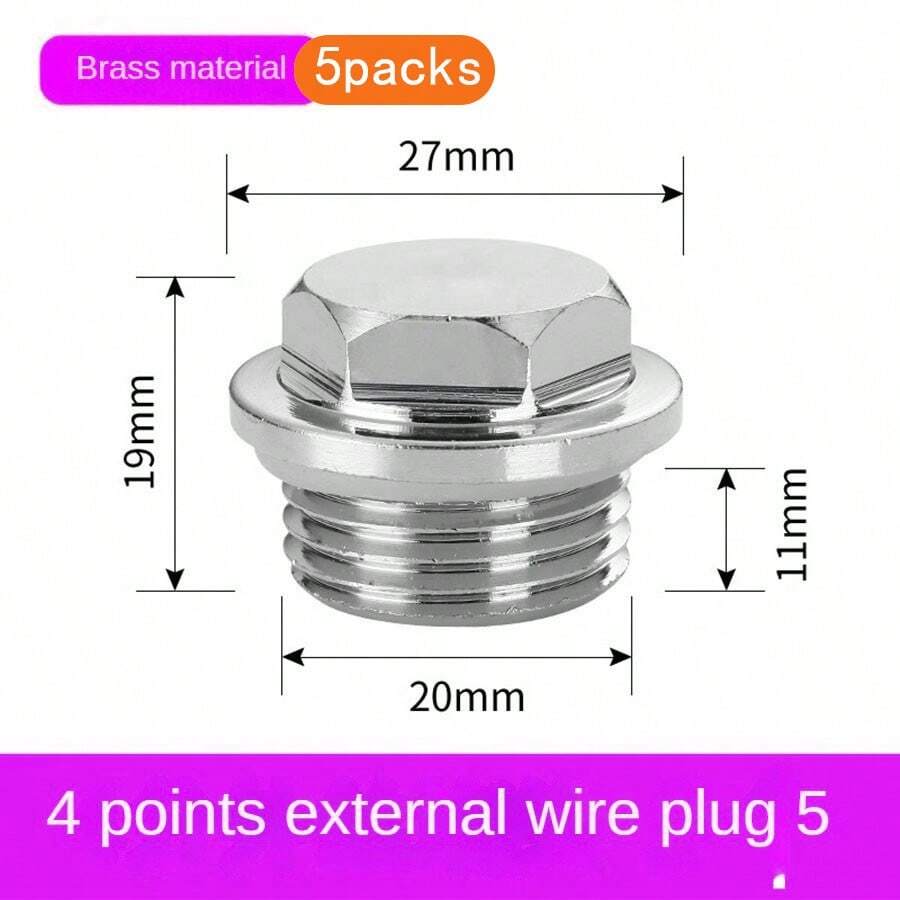 5pcs/Set Brass Pipe Cap Plug Water Stopper Internal & External Thread ...