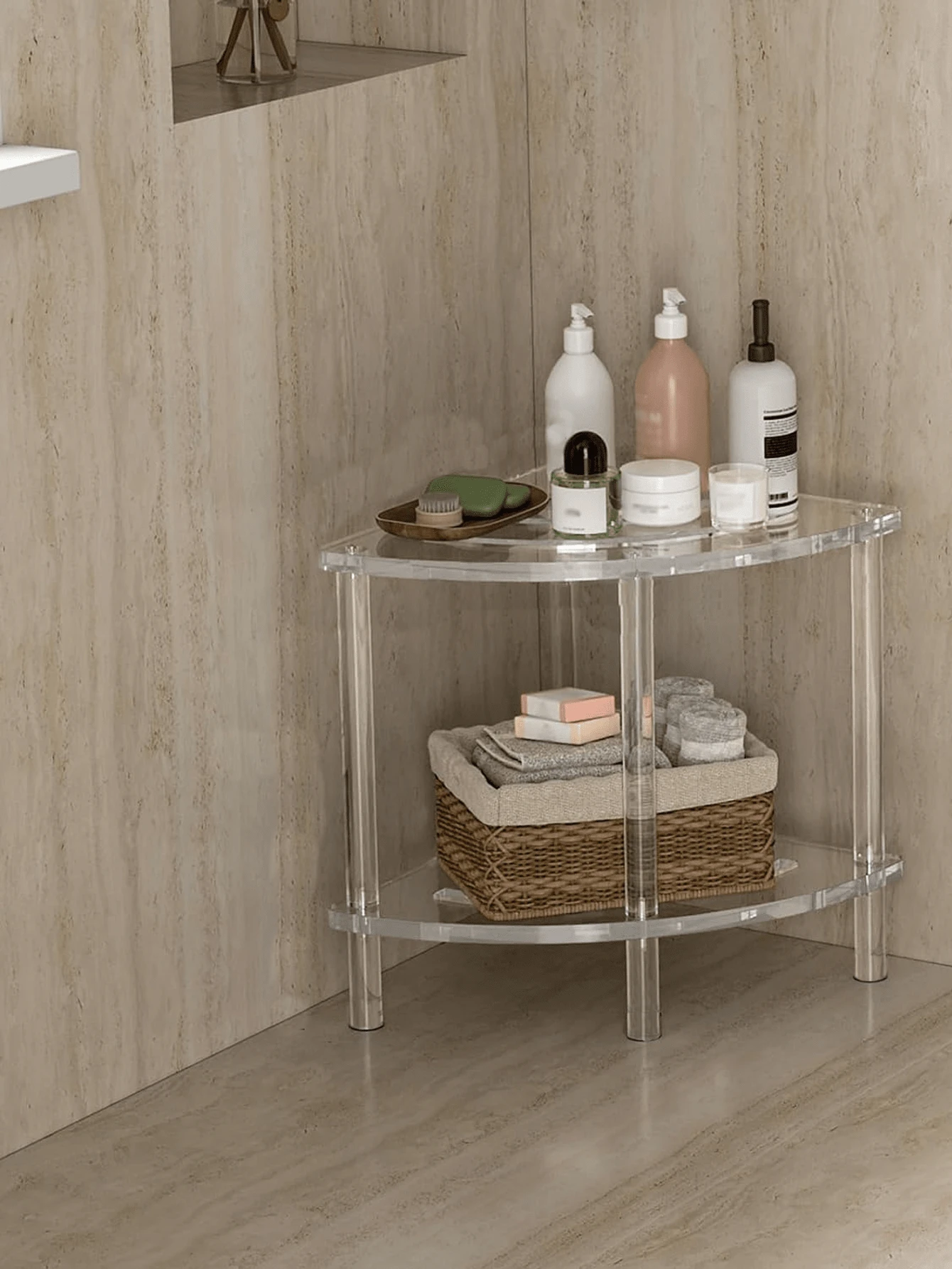 1 Set Heavy-Duty Triangular Acrylic Shower Foot Stool With Storage ...