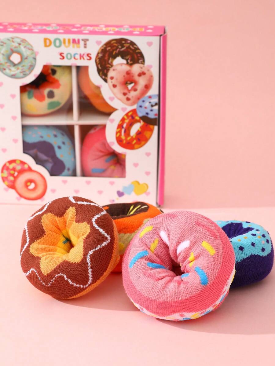4Pairs Fun Donut Socks Unisex Couples' Birthday, Valentine's Day ...