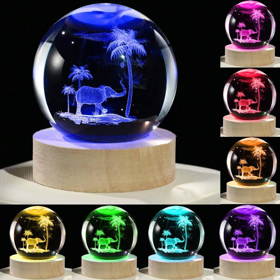 Bola de cristal LED colorida con tallado interior en 3D de elefante y ...