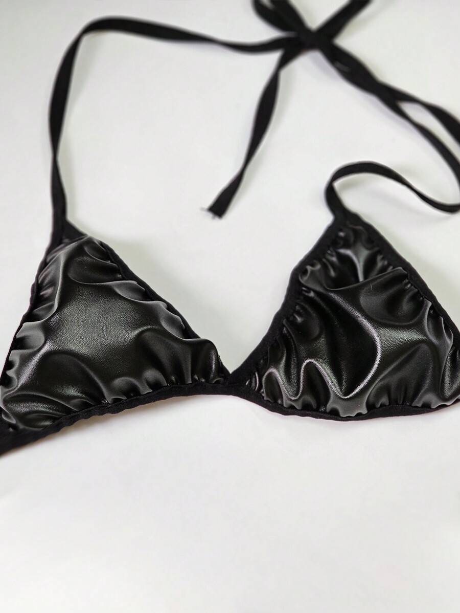 Women Sexy Leather Bra Soft Lingerie V Neck Bra And Mini Dress ...