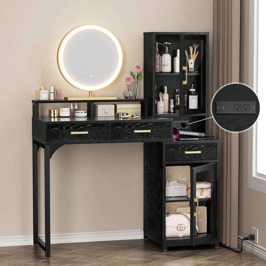 Vanity Desk With Lighted LED Mirror, Large Makeup Vanity Table With ...
