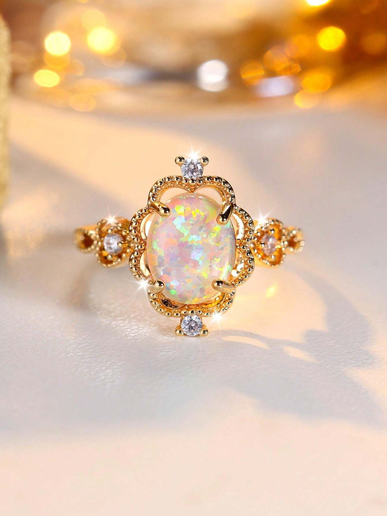 1 Piece Palace Style Promise Ring Set With Opal To Symbolize Beauty And ...