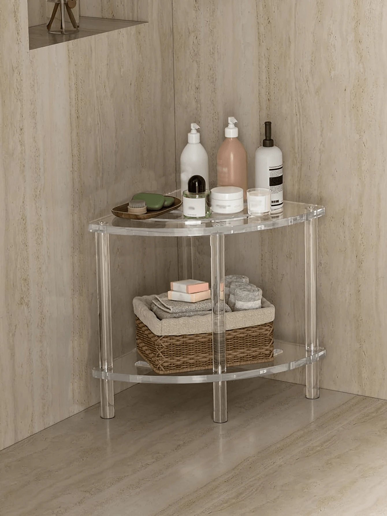 1set Acrylic Corner Shower Stool With Storage Shelf, Modern And ...