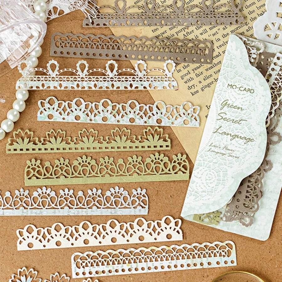 10 Sheets Vintage Mixed Dual Material Long Hollowed-Out Lace Paper Lace ...