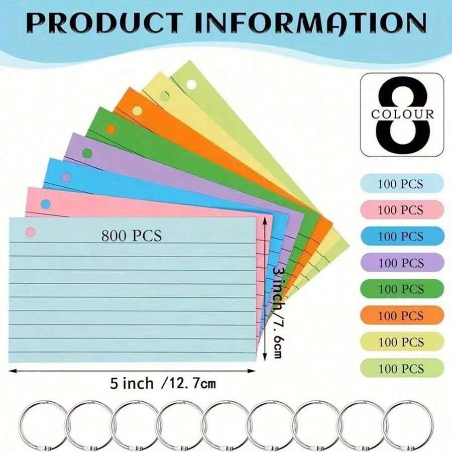 800pcs Flash Cards, A7 Revision Cards, Flashcards With Binder Rings And ...