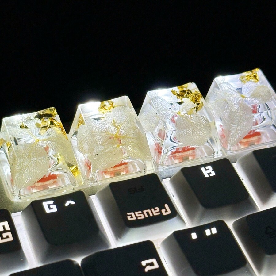 4pcs White Translucent ABS Resin Floral Embroidery Key Caps For ...