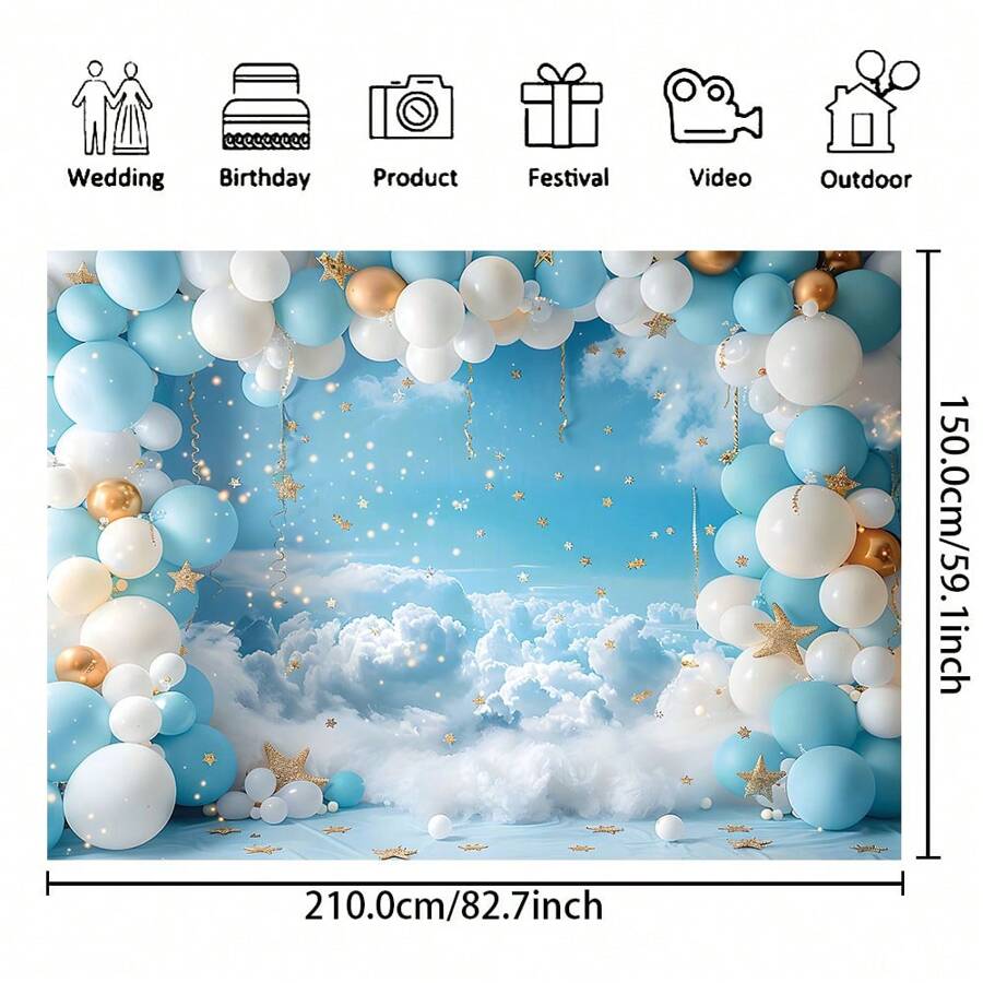 1pc Blue Sky Balloon Photography Backdrop Cloth, Ethylene Base ...