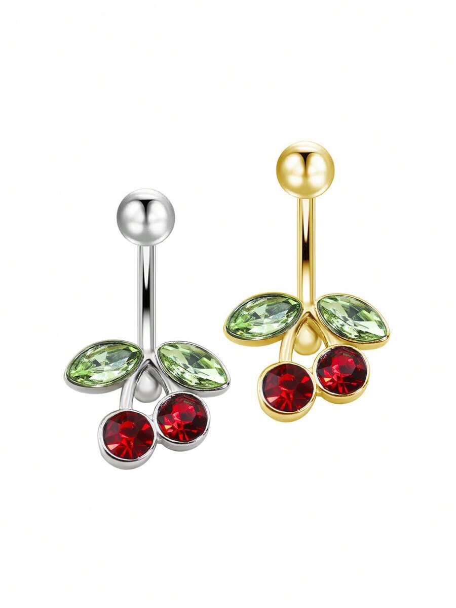 316l Stainless Steel Chinese Cherry Zirconia Navel Belly Button Ring ...