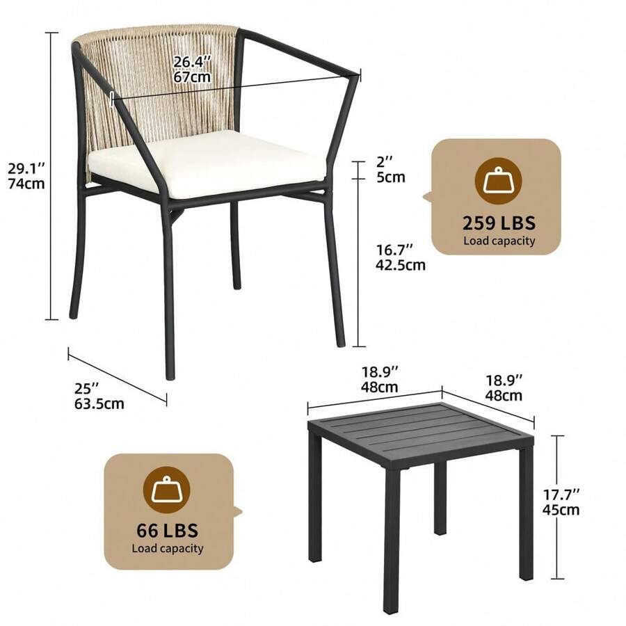 YITAHOME 3 Piece Wicker Patio Bistro Conversation Cushioned Chair ...