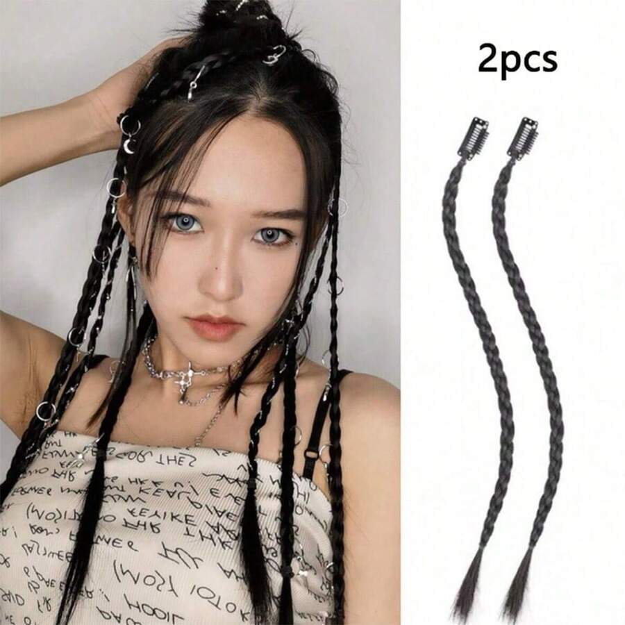 2pcs Women Fake Hair Braids - Messy Ponytail & Y2K Sweet Cool Twisted ...
