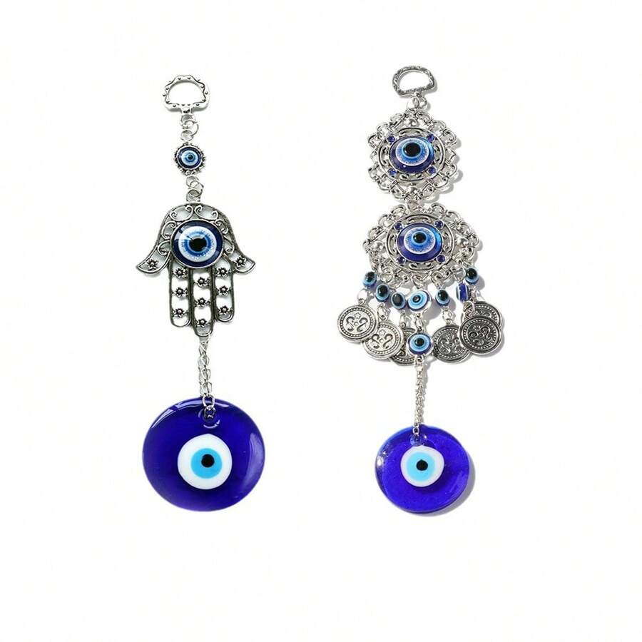 Blue Eye & Alloy Hand Shape Pendant Evil Eye Round Eye Necklace Turkish ...