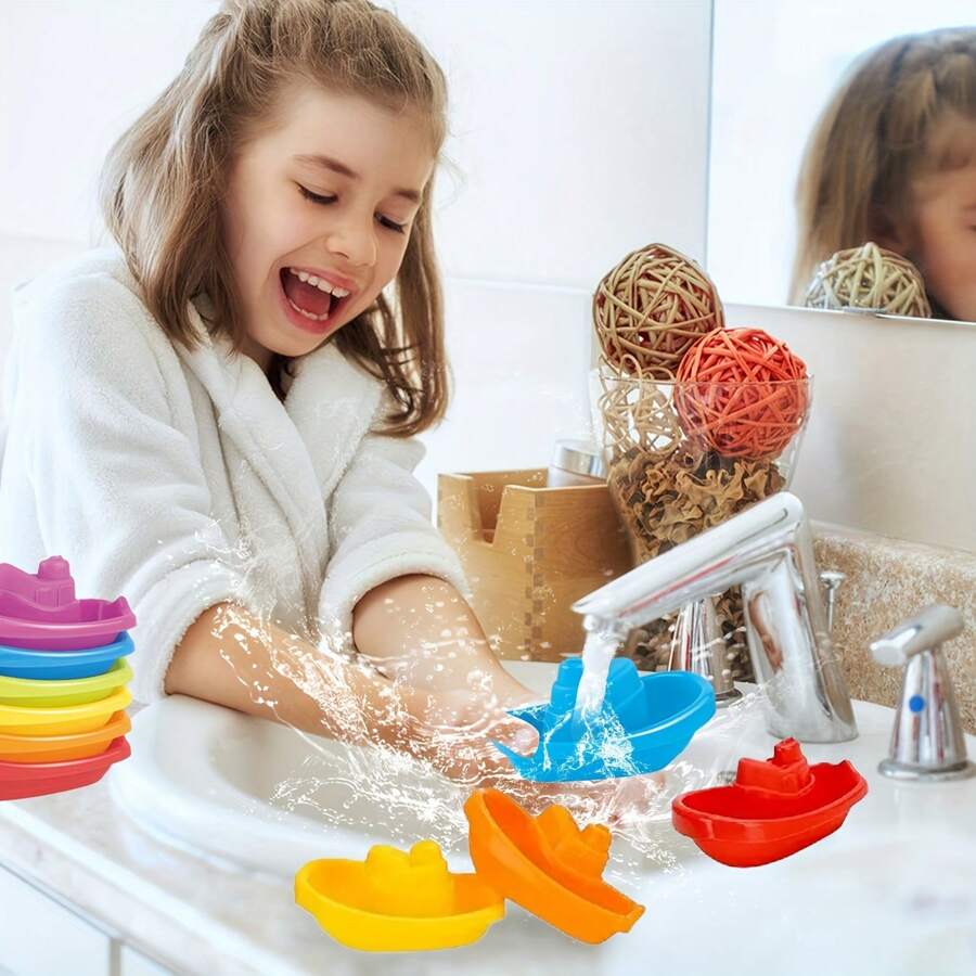 6Pcs Baby Bathroom Rainbow Color Jenga Boat Jenga Baby Jenga High Set ...