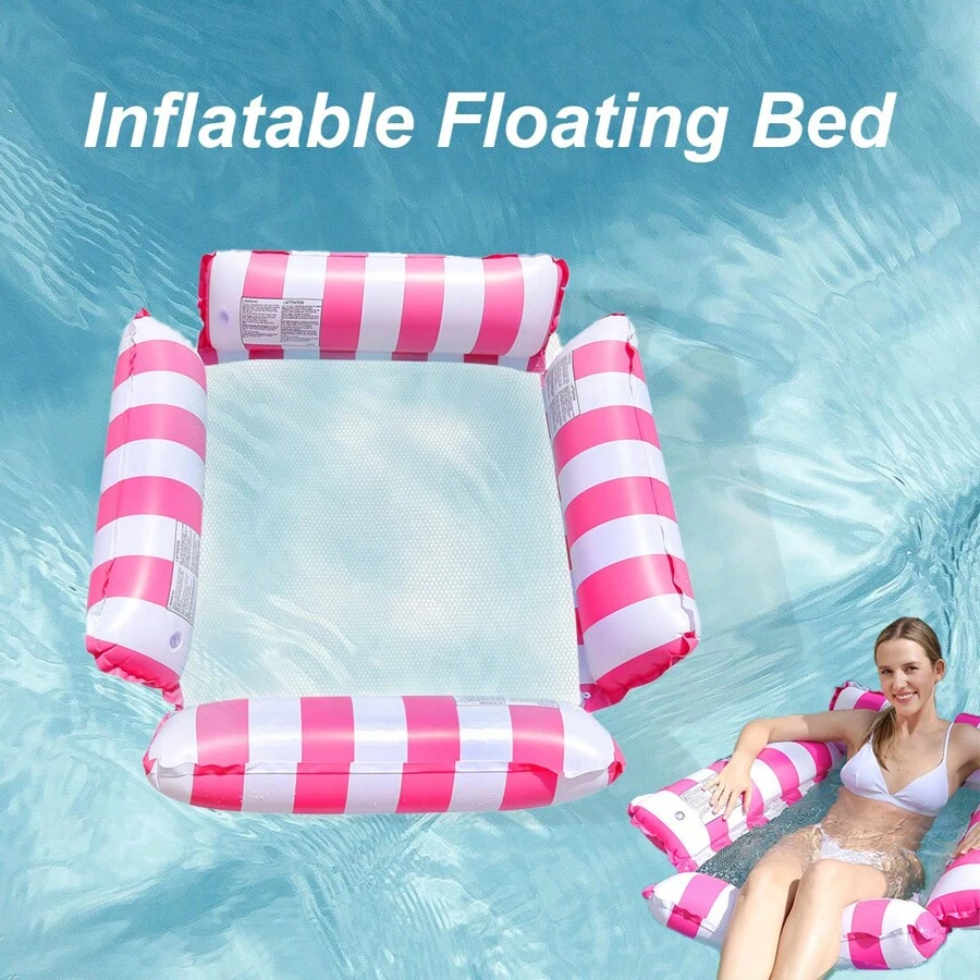 1PC Foldable Inflatable Lounge Chair With Hammock, Floating Double-Use Backrest Raft, Water Fun ...