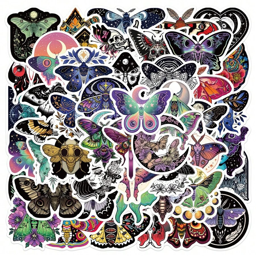 50pcs Moth Animal Aesthetic Stickers, Colorful Cartoon Moth Stickers ...