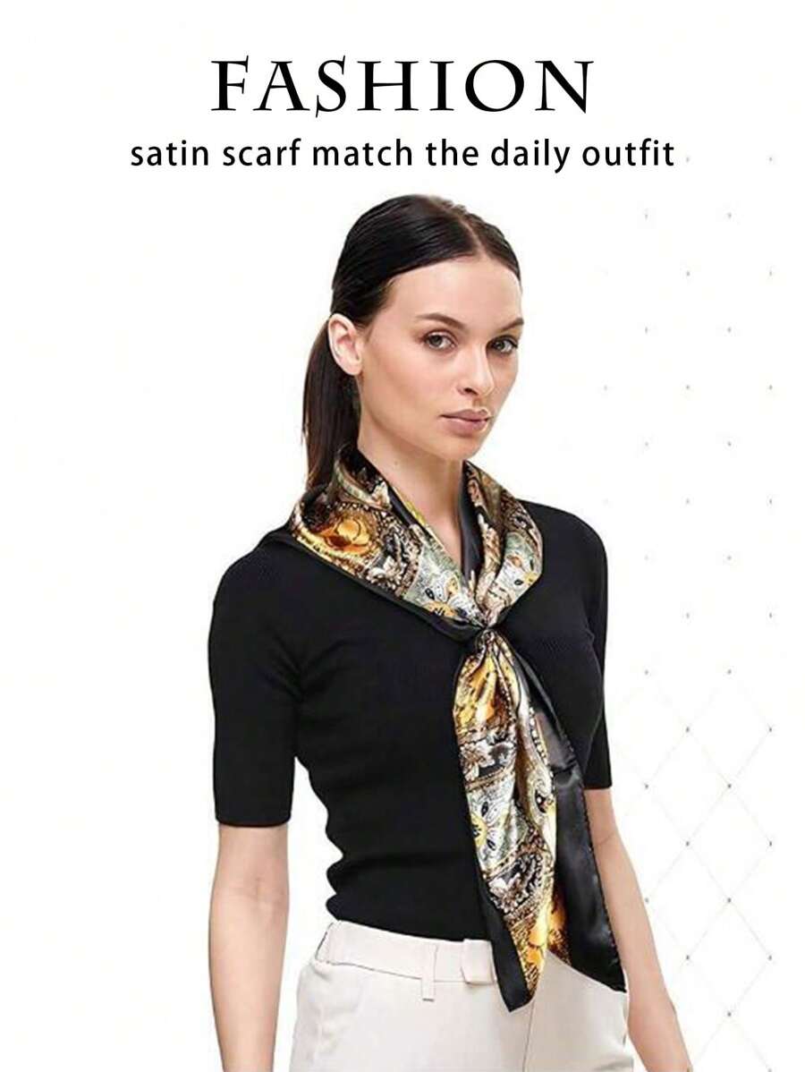 1 Pieza 35 pulgadas de moda Satin Cuadrada Cabello Bufanda grande Bufanda de seda ligera Satin ...
