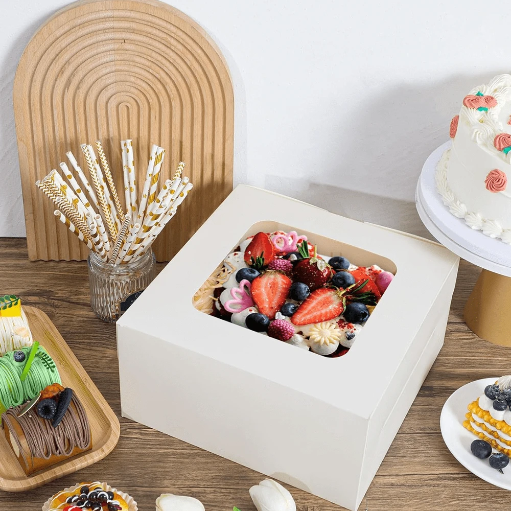 6 Pcs Cake Boxes With Window, 10x10x5 Inches White Square Bakery Boxes ...