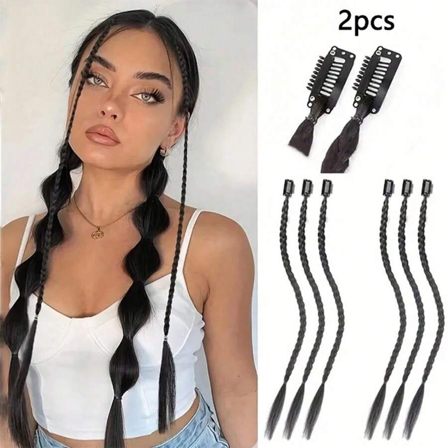 2pcs Women Fake Hair Braids - Messy Ponytail & Y2K Sweet Cool Twisted ...
