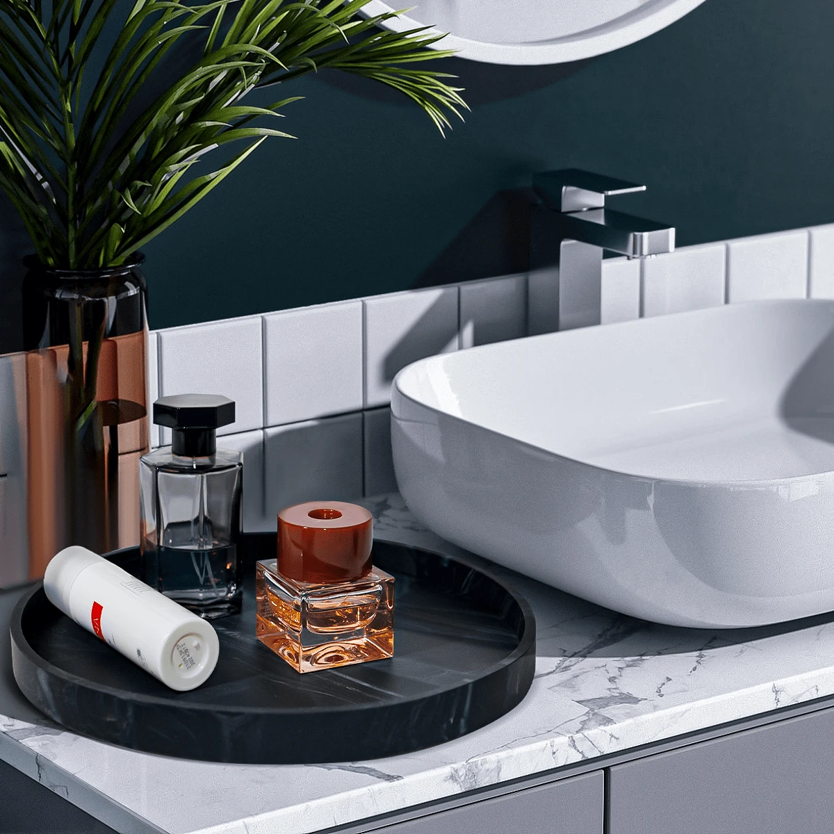 1 PC Flexible Silicone Countertop And Vanity Tray, 10.62 Inch Round ...
