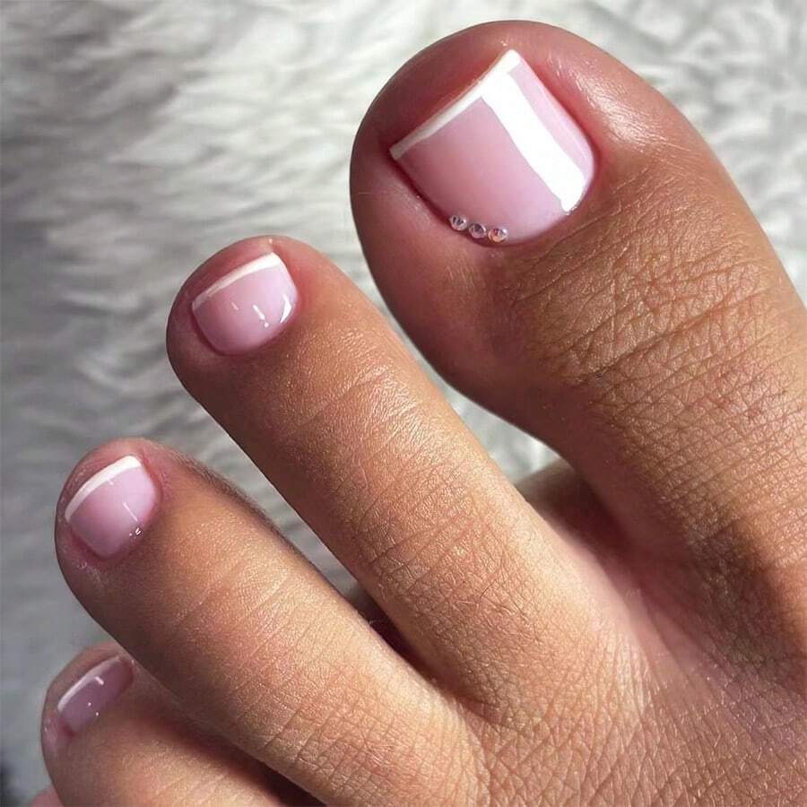 24pcs Short Bright French Style Toe Nail Tips With White Edge, Fresh ...