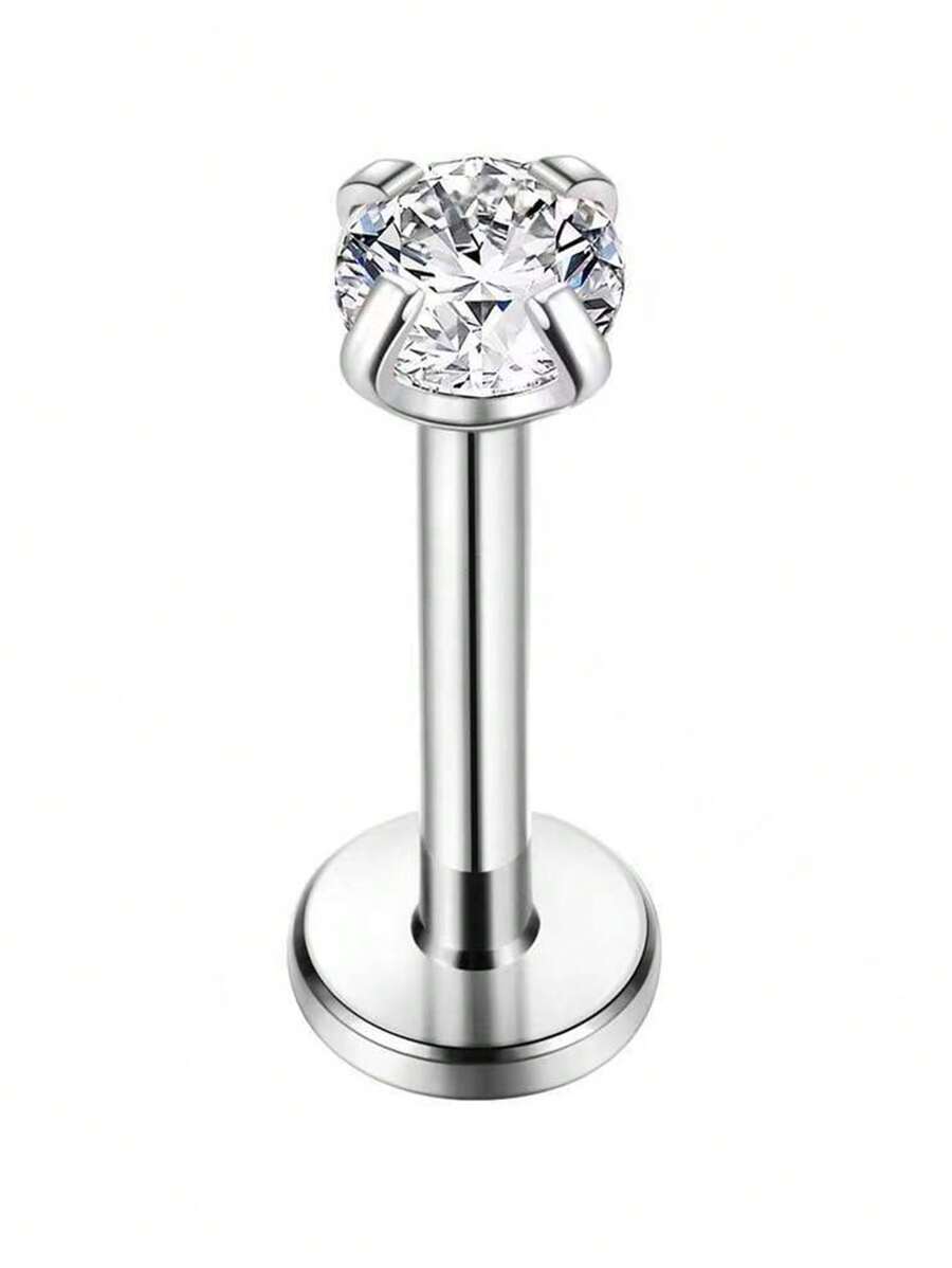 One Stainless Steel Lip Piercing With Embedded Cubic Zirconia For Men ...