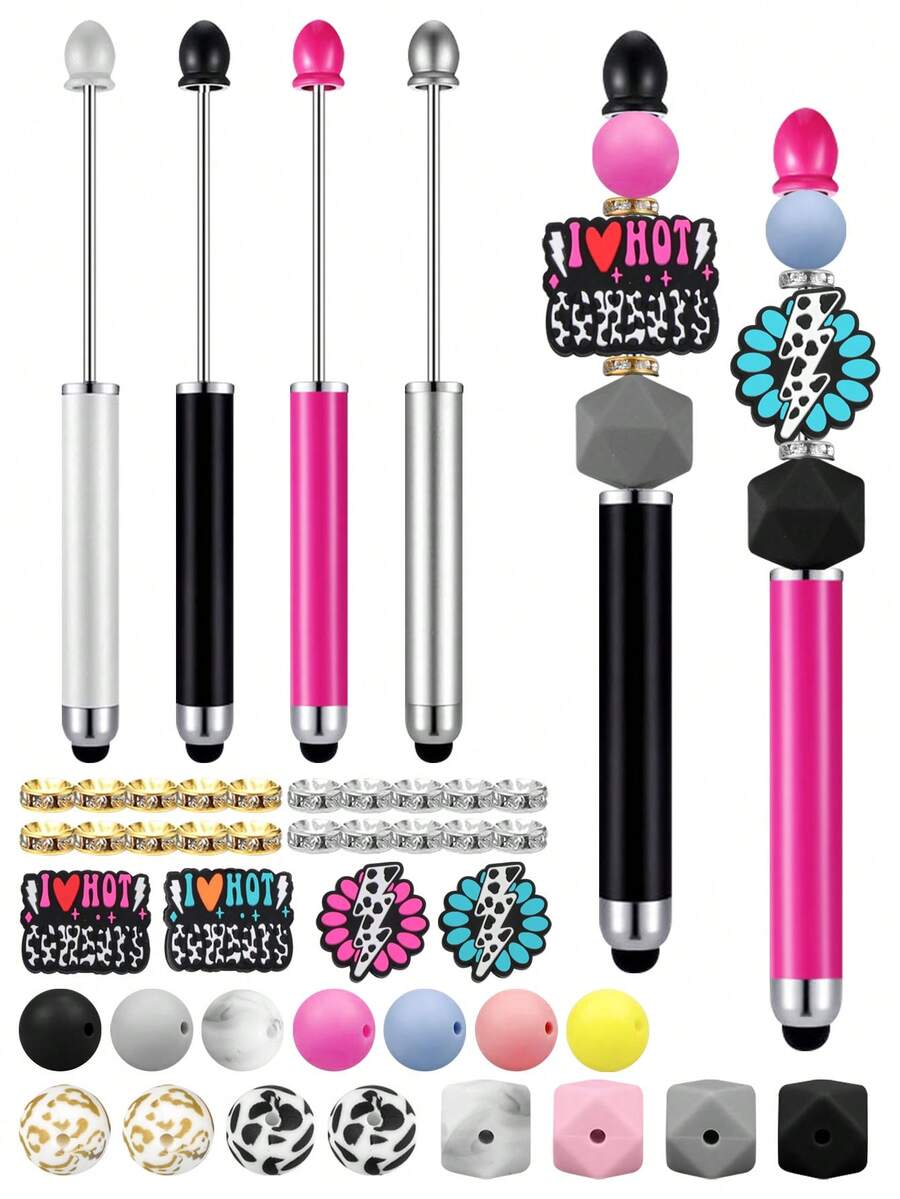 50-Piece Silicone Beads Pen Set, With Silicone Beads Plastic ...