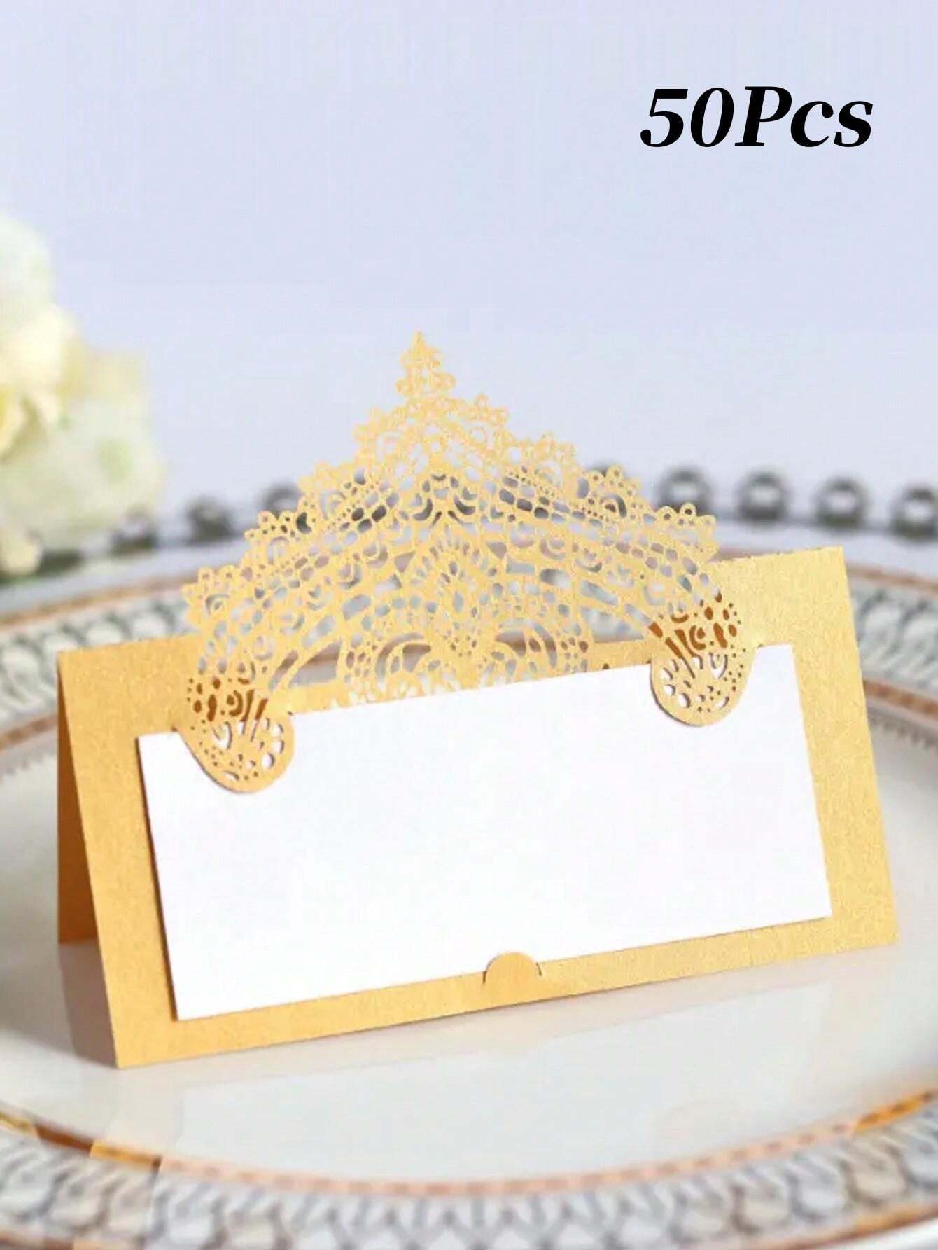 50pcs Lace Table Place Cards, Paper Cards, Laser Hollow Engagement Lace ...