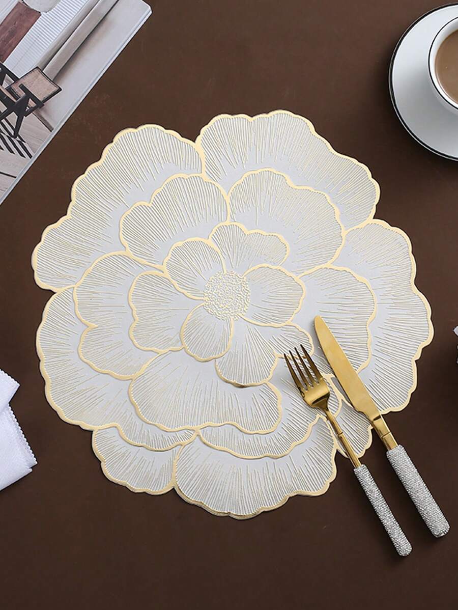 1-8 Pcs Creative Gold Flower PVC Placemats, Washable, Easy To Clean ...