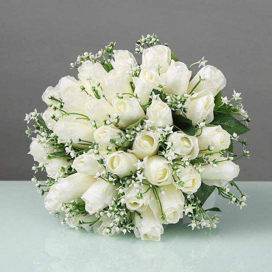 One Bunch Of Long Stem Artificial Roses Wedding Bouquet, Bride ...