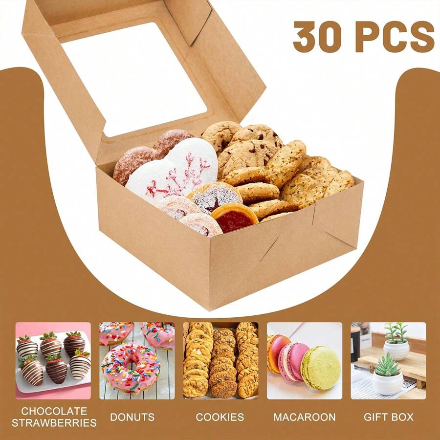 30 Pack 8x8x3 Inch Bakery Boxes With Window Chocolate Strawberry Boxes ...